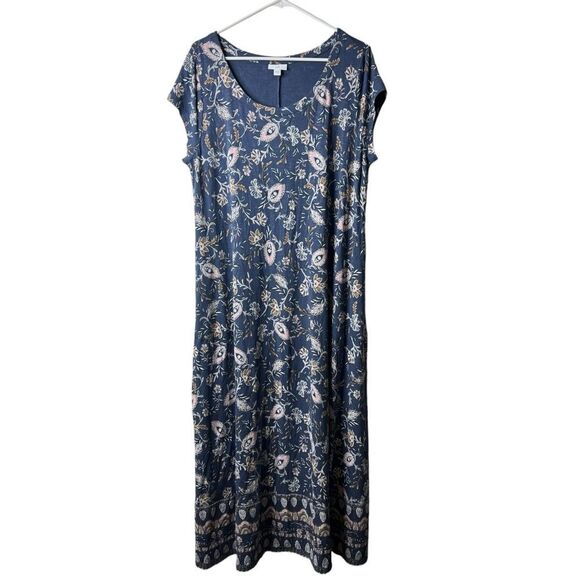 J. Jill | Dresses | J Jill Blue Floral Paisley Short Sleeve Maxi Dress ...